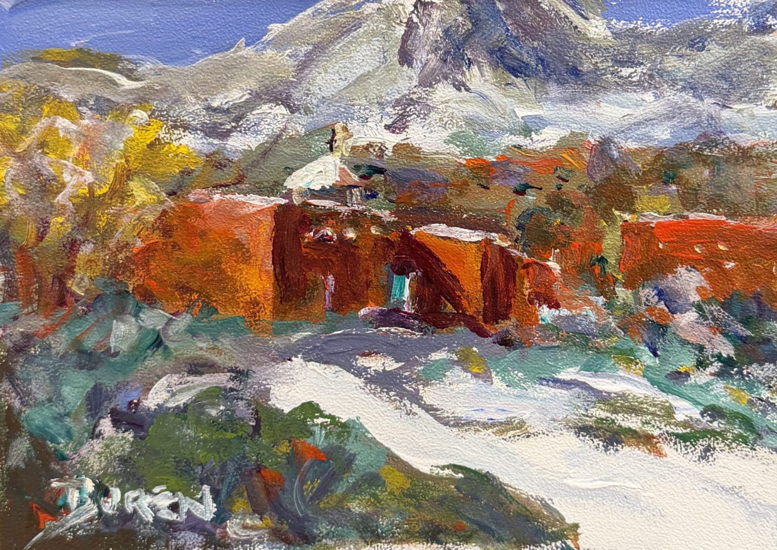 TAOS MORADA IN THE SNOW – By Evelyne Boren – Acosta Strong Fine Art